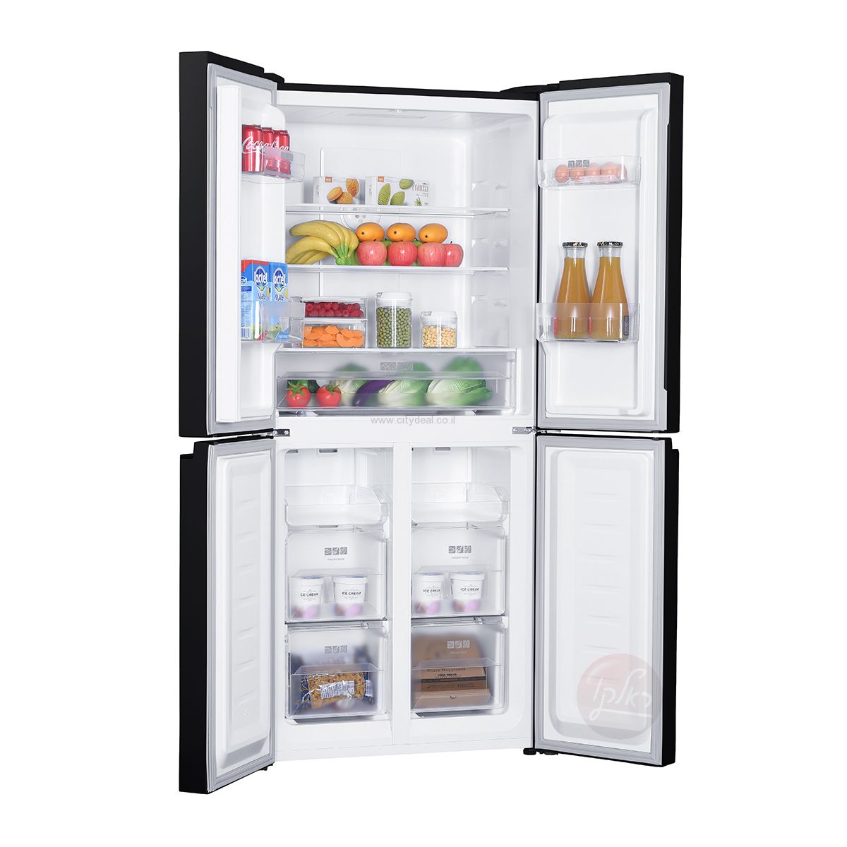 SHARP SJ8435BL – מקרר 4 דלתות מקפיא תחתון שחור | יבואן רשמי